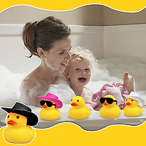 Cowboy Duck with Hat and Sunglasses Mini Duckies Toys for Birthday Swimming Party Gift Favor (Design A)