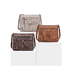 FADEON Large Crossbody Bags for Women Crossbody Purses Ladies Designer lightweight PU Leather Shoulder Bag with Tassel