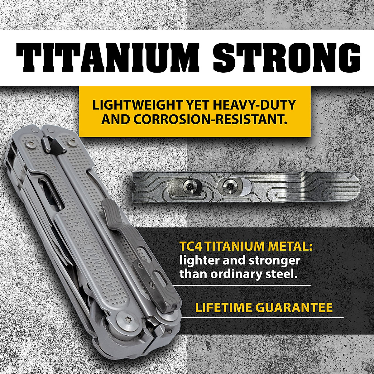 Donk! Titanium Pocket Clip. Made for Leatherman Free (P2, P4, T2 & T4) Curl & Bond. TC4 Titanium. Matte Finish. 2 Screws. 5 Custom Designs. Extra Carry Options - 'Norwegian Wood’