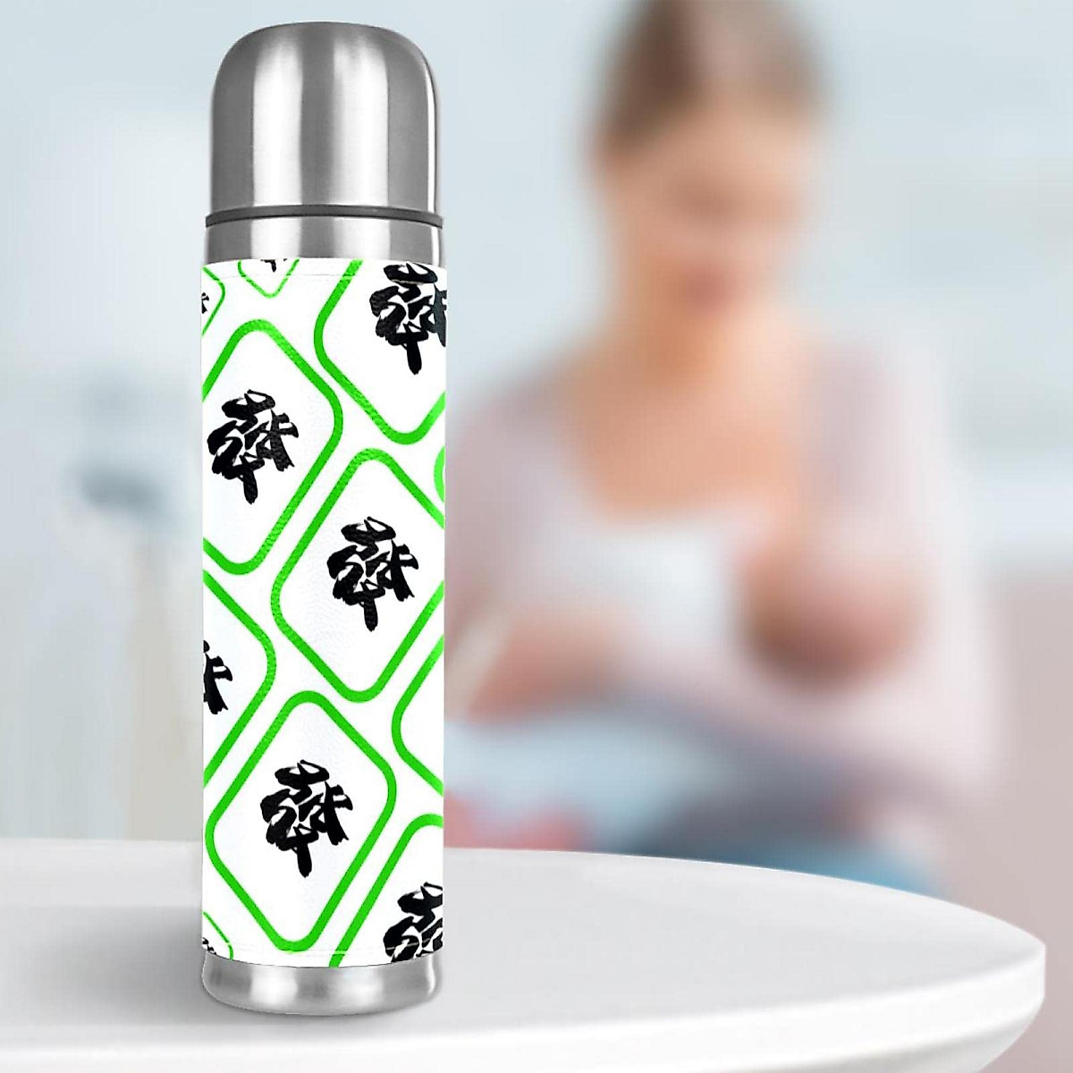 Stainless Steel Leather Vacuum Insulated Mug Mahjong Thermos Water Bottle for Hot and Cold Drinks Kids Adults 16 Oz