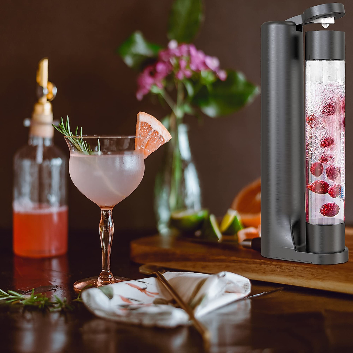 Fizzpod Sparkling Water Maker Soda Maker Infused Fruits Soda Maker Machine for Carbonating with 1L Carbonating Bottle, Seltzer Fizzy Water Maker, Includes 3 x 1l Carbonating Bottle Compatible with 60L