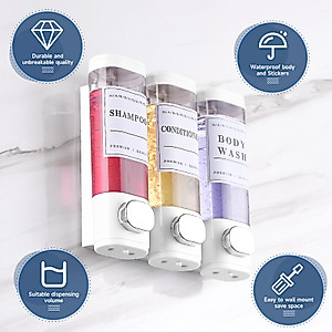 Shower Soap Dispenser Wall Mounted No Drill Shampoo Dispenser for Shower Wall Shampoo and Conditioner Dispenser Bathroom Hotel 3 * 300ml White with Labels