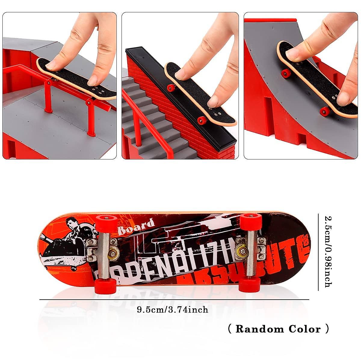 KETIEE Mini Finger Skateboard and Ramp Accessories Set, Skate Park Deck Truck Board Ramp Kit with Finger Skateboards, Fingertip Movement Party Game Toy for Kids (A)