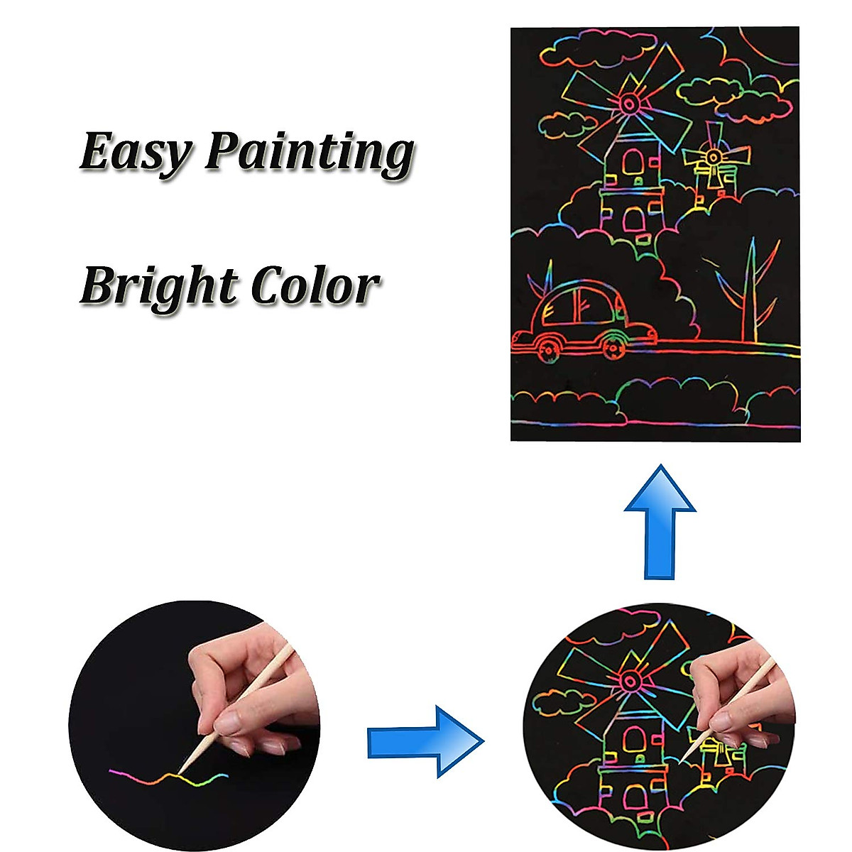 IRuiYinGo Scratch Art Paper for Kids - 64Pcs Rainbow Magic Scratch Off Sheet for DIY Art Craft Project, Birthday Christmas Easter Gifts Party Favors