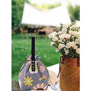 DARO-HGL Reusable Small Lunch Bag,Drawstring Lunch Bag,Insulated Handbag Tote bag with Handle,Cute Lunch Bag(Sunflower)