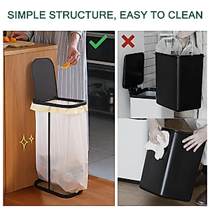 FURKIT Trash Bag Holder, 13 Gallon Durable Metal Waste Bin, Portable Indoor Outdoor Trash Can Stand for Kitchen, Camping, Picnic (Black)