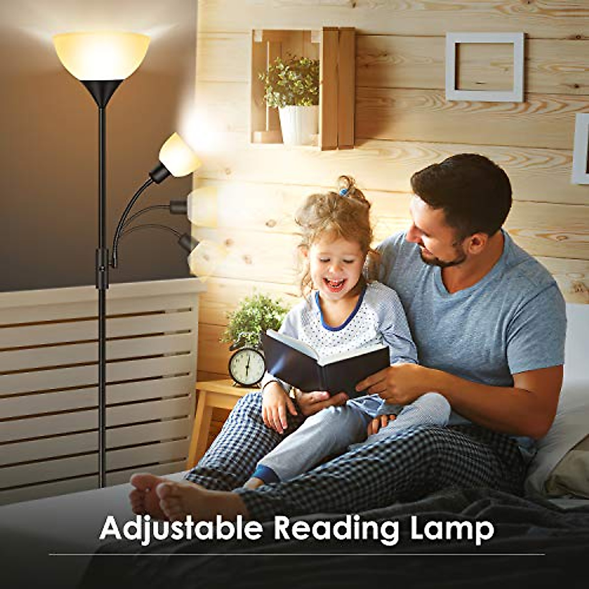 BoostArea Floor Lamp, Standing Lamp, 9W LED Torchiere Floor Lamp with 4W Adjustable Reading Lamp, 3000K Energy-Saving LED Bulbs, 3 Way Switch, 50,000hrs Lifespan, Floor Lamps for Living Room, Office