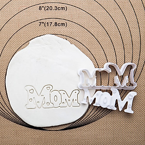 Flycalf Cookie Cutter Mom Mother Heart Gifts Baking Dough Tools with Plunger Stamps Handle Detailed Cake Decor Plastic Cutter Molds Party 3.5" Kitchen Supplies