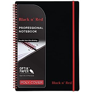 Black n' Red Notebook, Durable Poly Cover, Premium Optik Paper, Scribzee App Compatible, Environmentally Friendly, Spiral Binding, 11-3/4" x 8-1/4", 70 Double-Sided Ruled Sheets, Secure Bungee Closure, 1 Count (E67008)