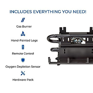 Duluth Forge Split Red Oak Ventless Log Set – 18 Inch, 30,000 BTU, Dual Fuel (Propane/Natural Gas), Remote Control, Realistic Fireplace Insert