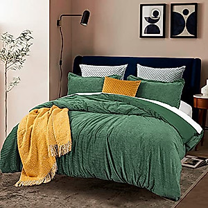 PHF Luxurious Velvet Corduroy Duvet Cover Set King, 3PCS Flannel Soft Comforter Cover Set for All Season, Cozy Durable Duvet Cover with Pillow Shams Bedding Collection, 104" x 90", Emerald Green