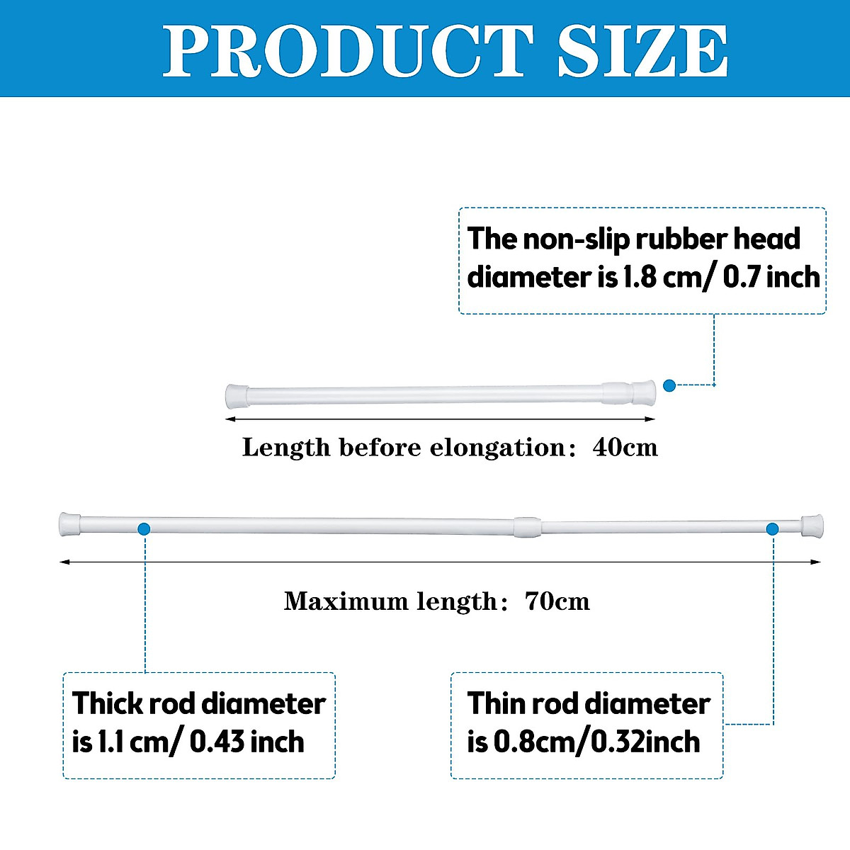 8 Pack Window Security Bar Window Lock Bar 15.7-27.6 Inch 1/2'' Diameter Adjustable Sliding Glass Door Lock Window Safety Bars with Rubber Tips Sliding Door Security Stick for Bathroom Cupboard