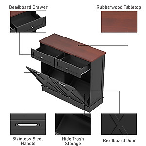 TOLEAD Double Tilt Out Trash Cabinet Free Standing 10 Gallon Recycling Trash Can Cabinet with Barn Door for Farmhouse Kitchen,Living Room, Dining Room, Black