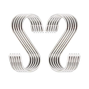 JINHEZO Premium 10-Pack Larger Round S Shaped Hooks in Polished Stainless Steel Metal, Hangers Hanging Hooks for Kitchen, Work Shop, Bathroom, Garden, Kitchenware Pots Utensils, Clothes, Bags, Towels