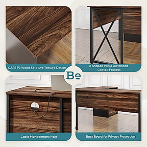 Bestier Lift Top L Shaped Desk with File Drawer, 55'' x 55'' Office Desk with Reversible Storage Drawers, L Shaped Standing Desk with Computer Monitor Stand (Walnut, 55'' x 55'')