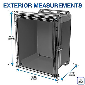Serpac I352HS,TCBG (10.23 x 11.75 x 7.46 in) Polycarbonate IP67 Waterproof UL 508A Plastic Project Junction Box Enclosure with Clear Top Hinged Screw Entry Cover and Gray Bottom