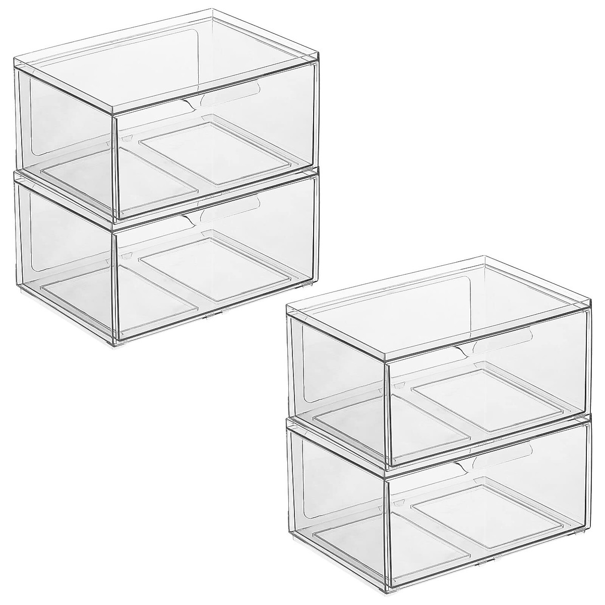 mDesign Plastic Wide Stackable Closet Storage Organizer Bin Containers with Front Pull Drawer for Cabinet, Desk, Shelf, Cupboard, or Dresser Organization - Lumiere Collection - 4 Pack - Clear