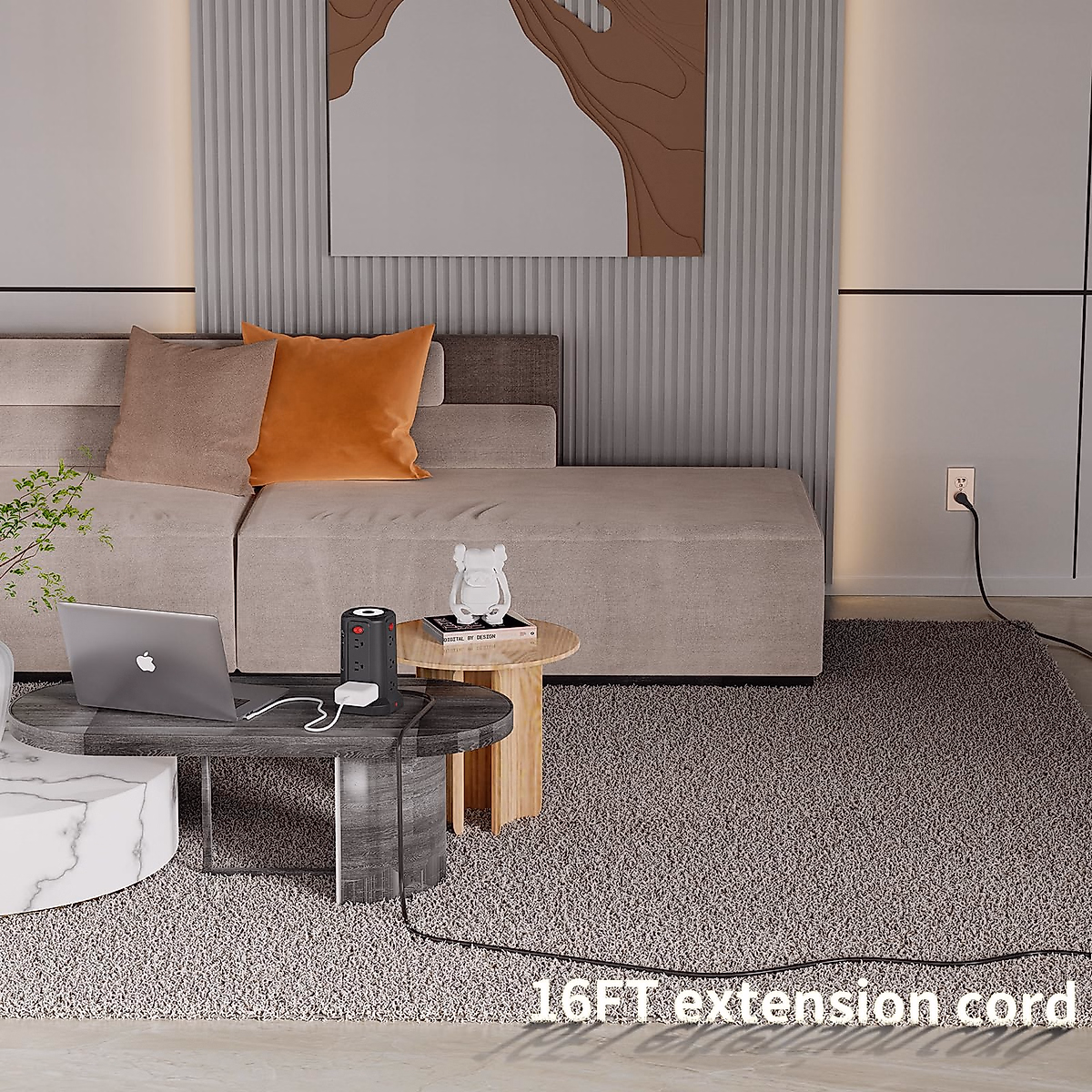 Long Surge Protector Power Strip 16 FT Cord, PD20W USB C Power Strip Tower with Night Light, Extension Cord with Multiple Outlets 4 USB Ports(2A+2C), PASSUS Charging Station Home Office Essentials