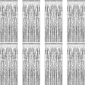 Sumind 8 Pack Foil Curtains Fringe Curtains Tinsel Backdrop Metallic Curtains for Birthday Wedding Party Photo Booth Decorations (Silver)
