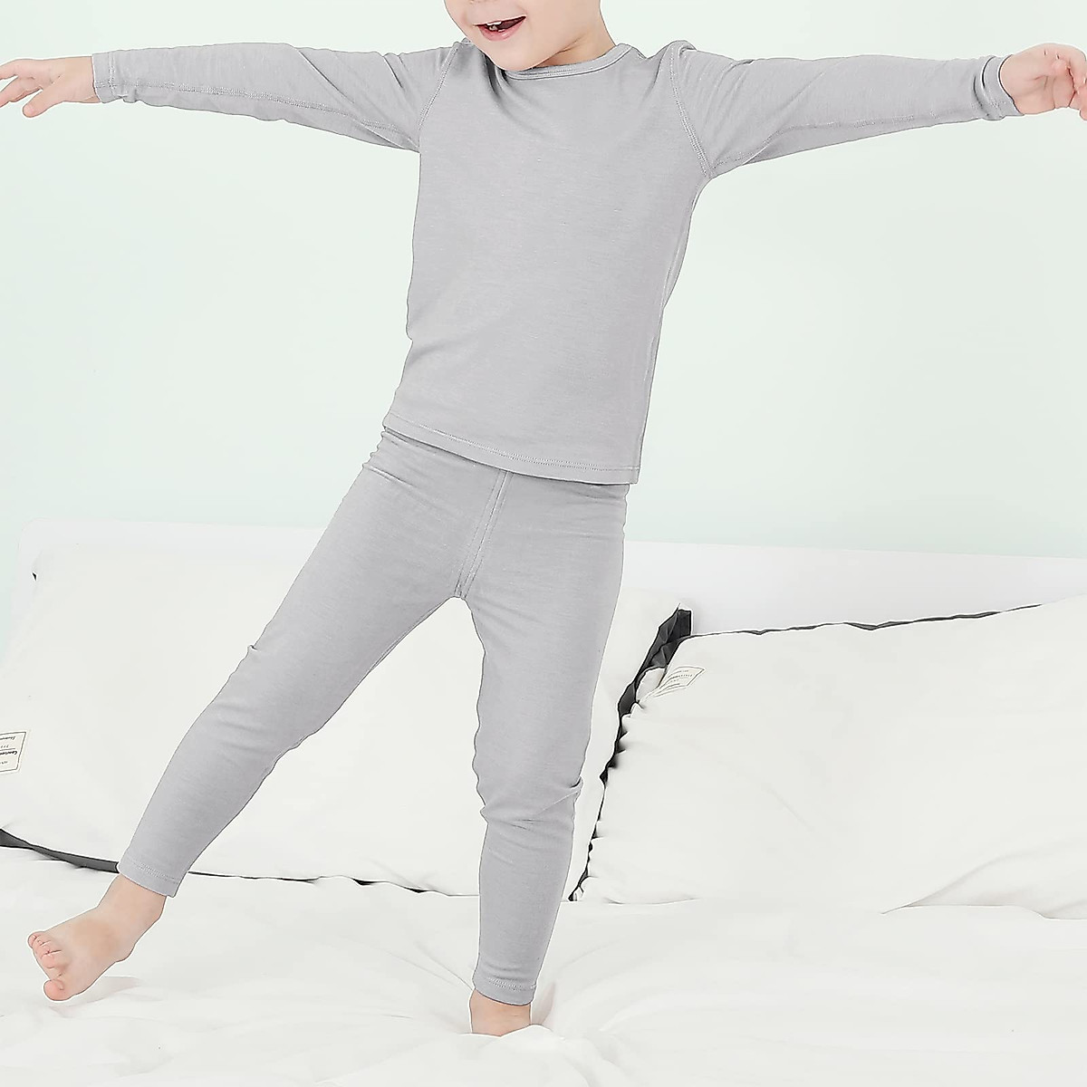 Boy's Thermal Underwear Warm Baby Long Johns Sets Toddler Winter Clothers Ski Thermal Underwears Light Grey (90) /2T