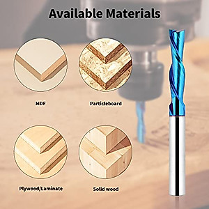 EANOSIC Downcut Spiral Router Bits 1/4 inch Shank, 1/4 inch Cutting Diameter Solid Carbide with Nano Blue Coating CNC Router Bits End Mill for Wood Cut, Carving