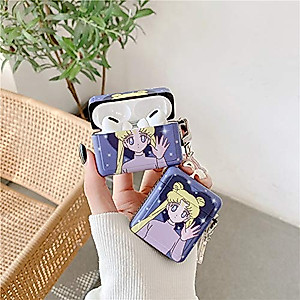 LUCKESSA Girls Women Beautiful Purple Star Sailor Moon Girl Pattern Earphone Case for AirPods 1/2, Soft IMD Sailor Moon Lightweight Rechargeable Earbud Cover Protective Skin +Magic Wand Keychain