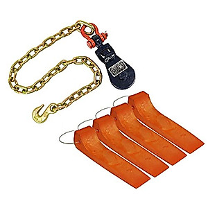 Mytee Products Tow Truck Kit - (1) 2 Ton 3" Snatch Block w/Chain & (4) Tire Skates for Tow Truck Safety Orange - Flatbed Tow Truck Rollback Wrecker Car Carrier Cable