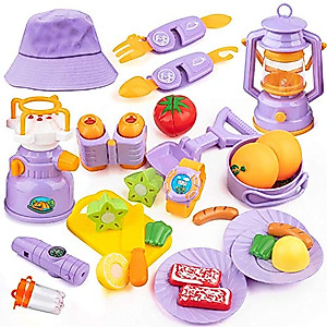 Kids Camping Tent Set Toys, MIBOTE 45pcs Pop Up Play Tent with Camping Gear Indoor Outdoor Pretend Play Set for Toddler Boys Girls - Including Telescope