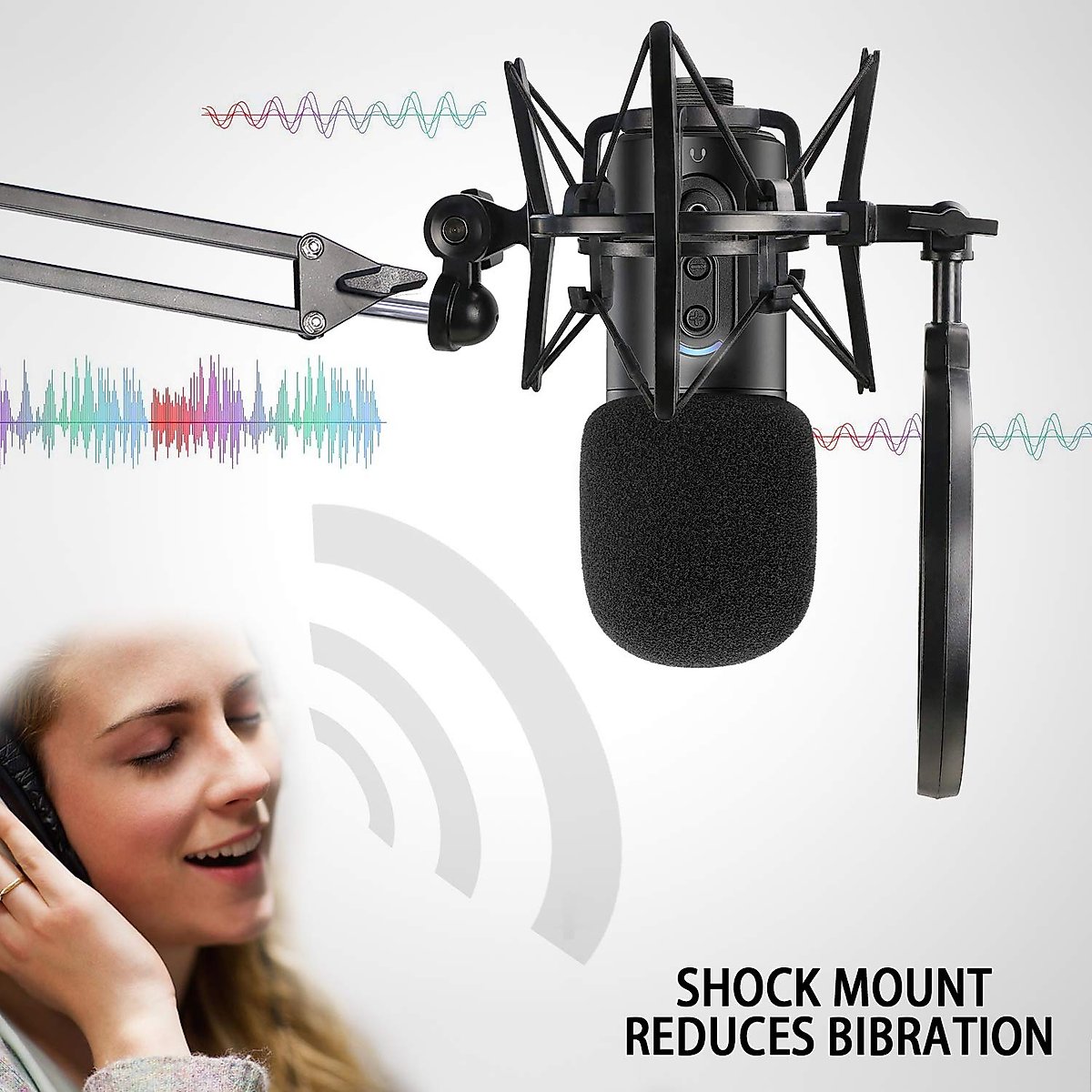 ATR2500X Shock Mount with Pop Filter and Foam Windscreen to Reduce Vibration Noise Matching Mic Boom Arm Stand for Audio-Technica ATR 2500X and ATR2500 USB Condenser Microphone by YOUSHARES