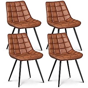 Yaheetech Set of 4 Dining Chairs Modern PU Leather Living Room Chairs with Cushioned Seat Backrest for Kitchen/Lounge Room, Brown