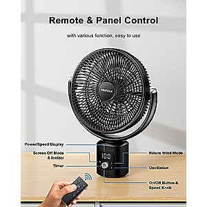 TriPole Oscillating Standing Fan 11” Outdoor Fan for Patios Quiet Pedestal Fan 12000mAh Rechargeable Battery Operated Floor Fan with Remote Control Portable Fan for Bedroom Patio Home Camping Travel