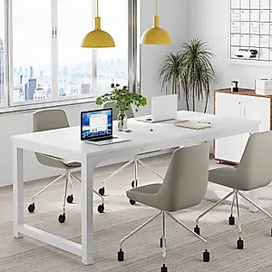 Tribesigns Modern Computer Desk, 63 x 31.5 inch Large Executive Office Desk Computer Table Study Writing Desk Workstation for Home Office, Spliced Desktop, White