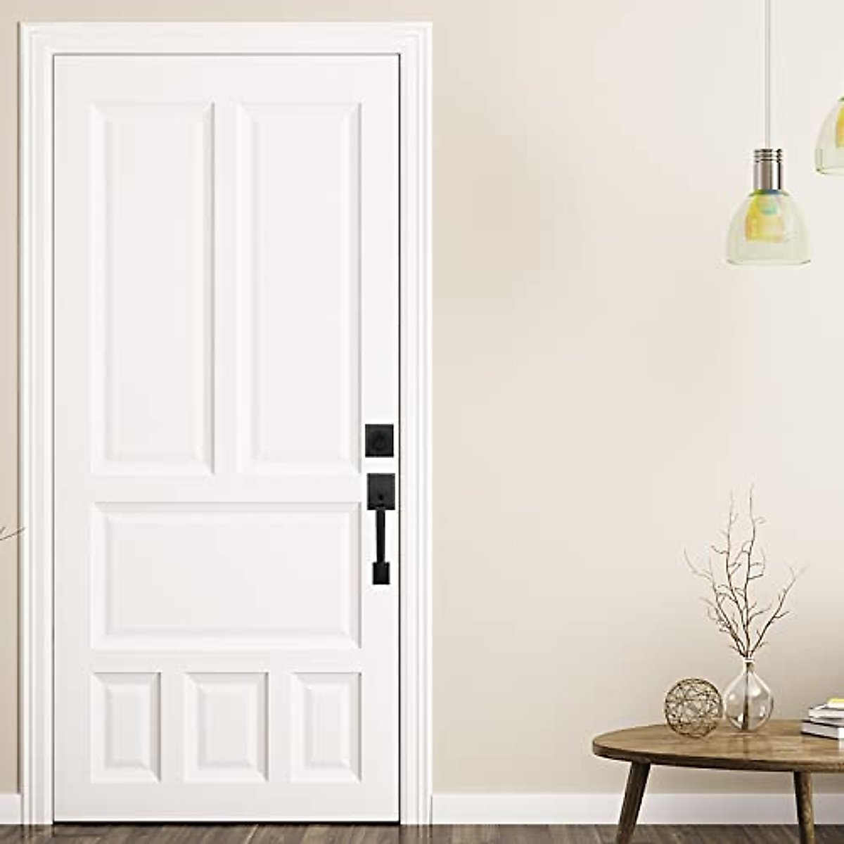 Haidms Black Front Door Handle and Deadbolt Set, Entry Door Handle and Deadbolt Set with Reversible Handle Lever,Front Door Lock Set, Front Door Handles and Locks