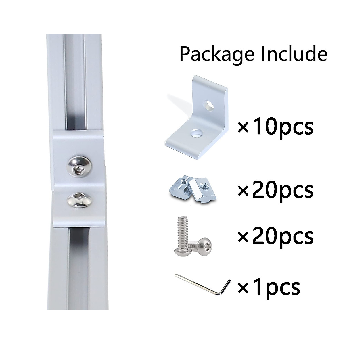 10Sets 1010 Series Aluminum Extrusion Corner Bracket Connectors,10pcs 1010 Aluminum Profile L Shaped Corner Brackets,with 20pcs Sliding T Nuts and Screws for 1010 Aluminum Extrusion Profile Hardware