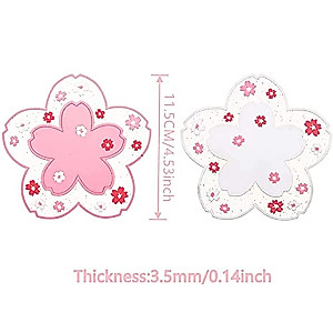 CXDC Sakura Coaster, 4 Pcs Kawaii Coasters for Drinks Japanese Style Coaster Set Cherry Blossom Pattern Pad Coaster, PVC No-Slip Coaster Insulation for Coffee Cup Beer Mug Tableware, Pink