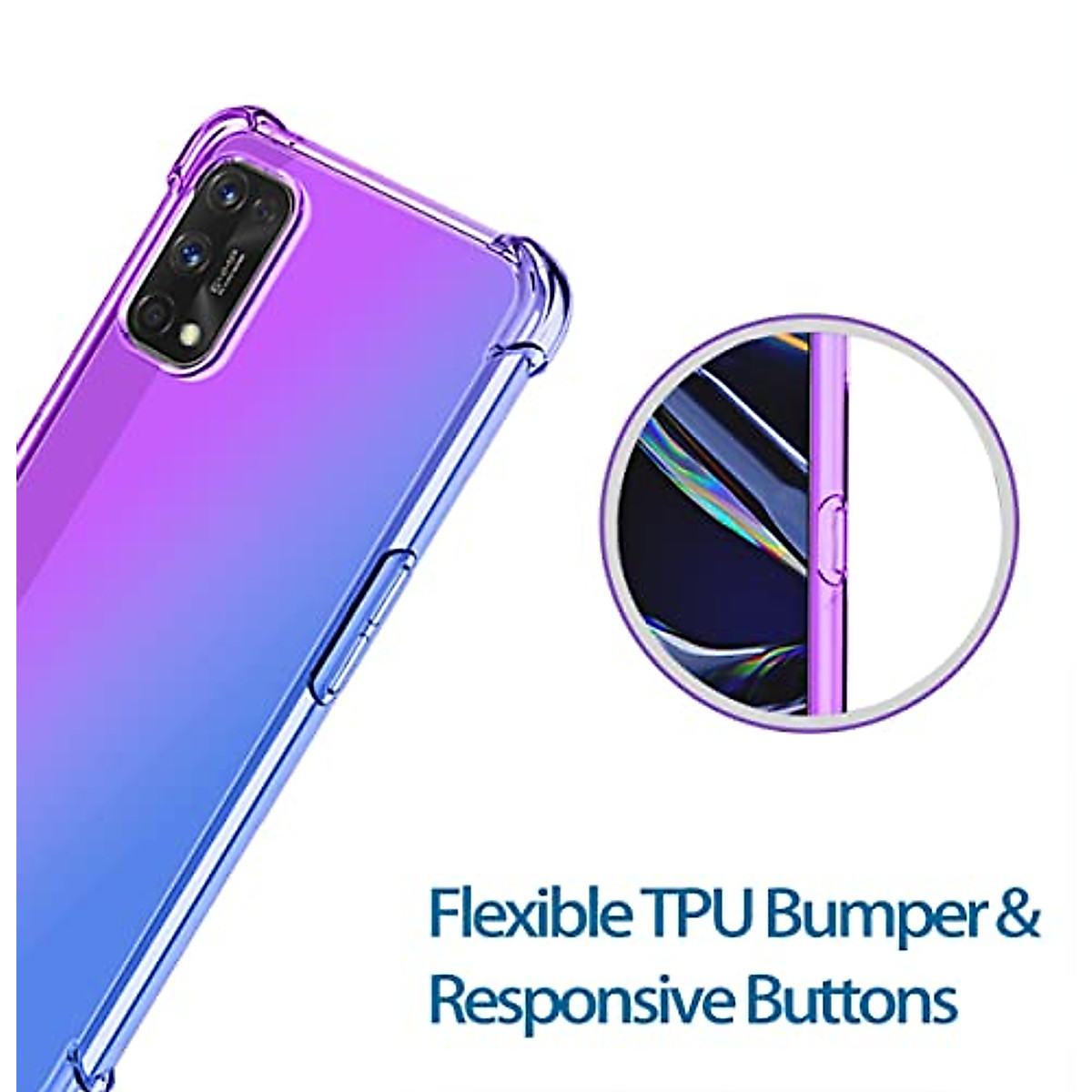 KOARWVC Case for Realme 7 Pro Case RMX2170 Case, Crystal Clear Case Gradient Slim Anti Scratch TPU Shockproof Protective Phone Cases Cover for Realme 7 Pro (Purple/Blue)