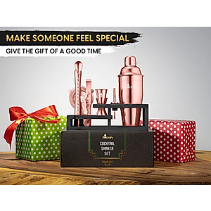 ROCKSLY MIXOLOGY BAR Set Premium Bartender Kit, Rectangular Tool Stand, Cocktail Shaker Strainer, Jiggers, Spoon, Tongs, Muddler, Pourers, Opener 10 Pc