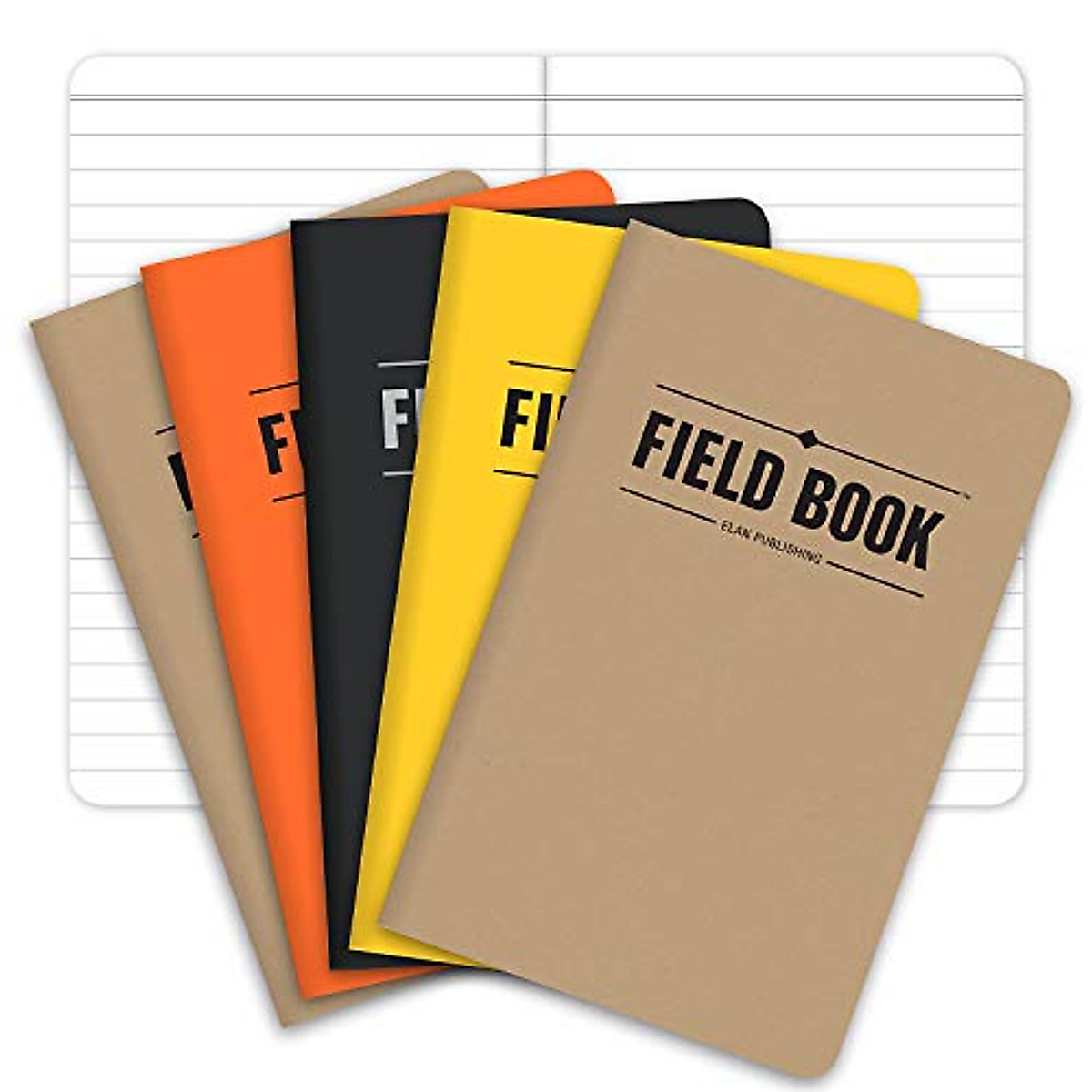 Field Notebook/Pocket Journal - 3.5"x5.5" - Combination of Kraft, Black, Orange, Yellow - Lined Memo Book - Pack of 5