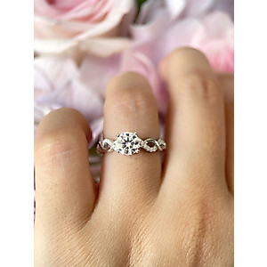 ZLAEBL 1 Carat Twisting Infinity Split Shank Engagement Rings for Women with a 0.2 Carat Center Mossanite Rings I Love You Gifts Sterling Silver Plated 18K White Gold Wedding Ring,7