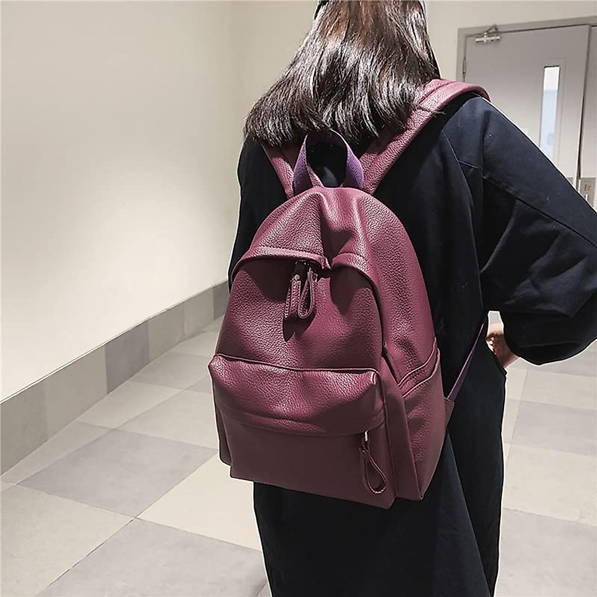 DINGZZ Fashion Women Backpack Soft Leather School Bag Teenage Girls Boys Travel Double Shoulder Bags (Color : E, Size : 30 * 16 * 40CM)