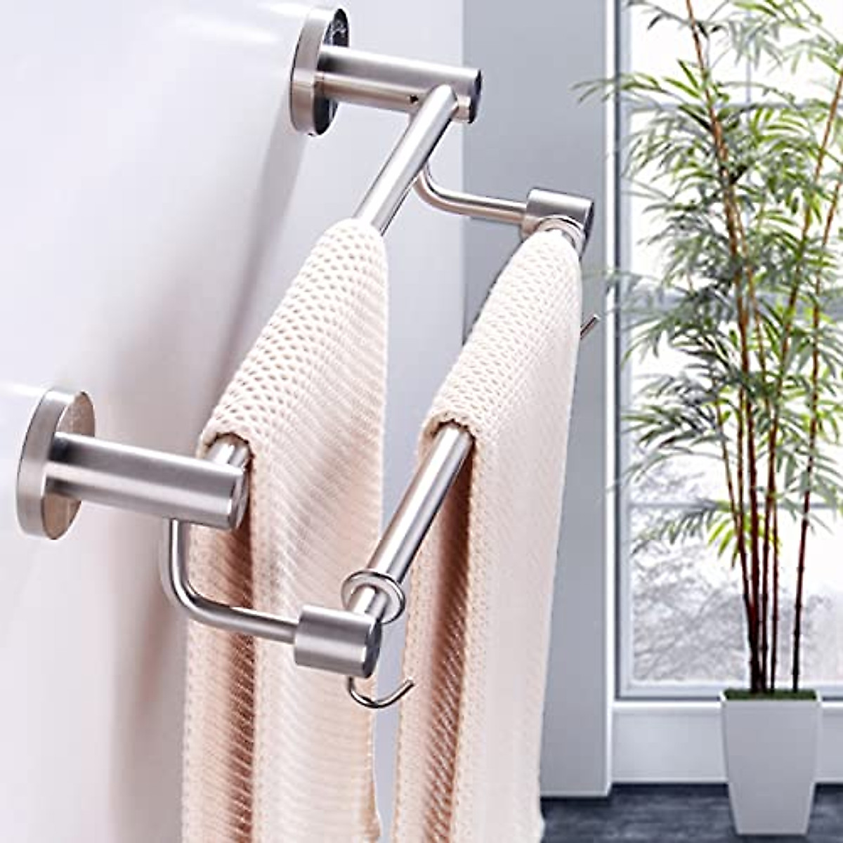 Bath Double Towel Rails Bathroom Towel Holder Bar Wall Mounted Stainless Steel Towel Rack Hanger with Hooks Dual Towel Rod Shelf in Kitchen (Size : 30cm)