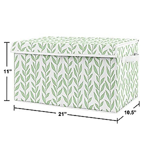 Sweet Jojo Designs Floral Leaf Girl Small Fabric Toy Bin Storage Box Chest For Baby Nursery or Kids Room - Green and White Boho Farmhouse for the Yellow Sunflower Collection