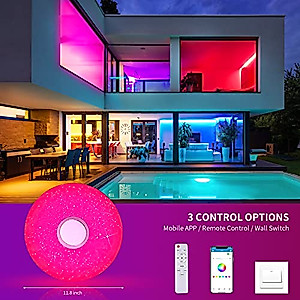 WZTO 36W LED Music Ceiling Light with Bluetooth Speaker, RGB LED Flush Mount Smartphone APP Control Remote Color Changing Ceiling Lamp, Waterproof Light Fixture for Kids Room Bedroom