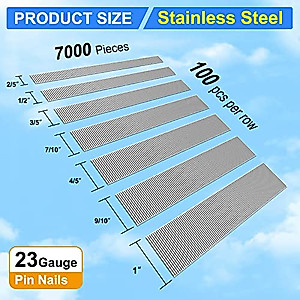 23 Gauge Stainless Steel Pin Nails Headless Pins Nails 7000 Pieces 7 Sizes Assorted 2/5 Inch to 1 Inch for Molding Cabinetry Building Assembly