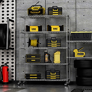 Metal Storage Shelves with Wheels, NSF Shelving Unit 60 X 18 X 72, 1325 Lbs Capacity, 5 Tier Heavy Duty Wire Shelving Rack, Commercial Metal Shelves for Storage, Garage, Pantry, Kitchen, Chrome