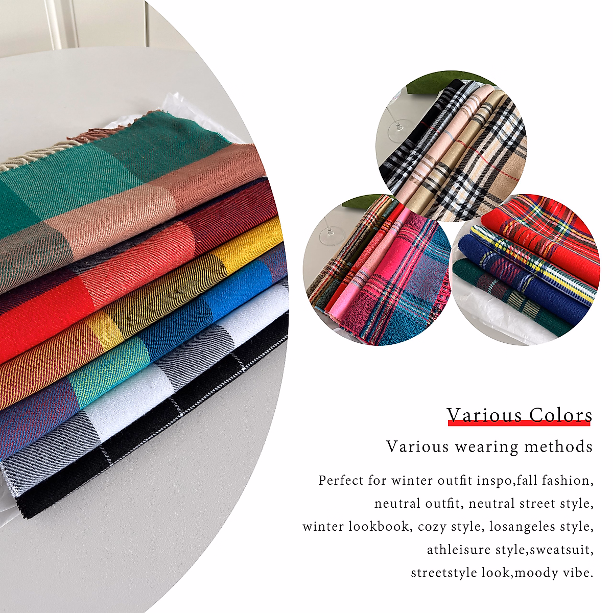 Women's Scarf Classic Tassel Plaid Super Soft Classic Cashmere Feel Fall Winter Scarves Tartan Warm Chunky Wrap Shawl