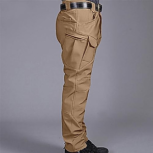Mens Fleece Lined Tactical Hiking Pants Winter Warm Outdoor Multi Pockets Cargo Pants Army Training Combat Trousers