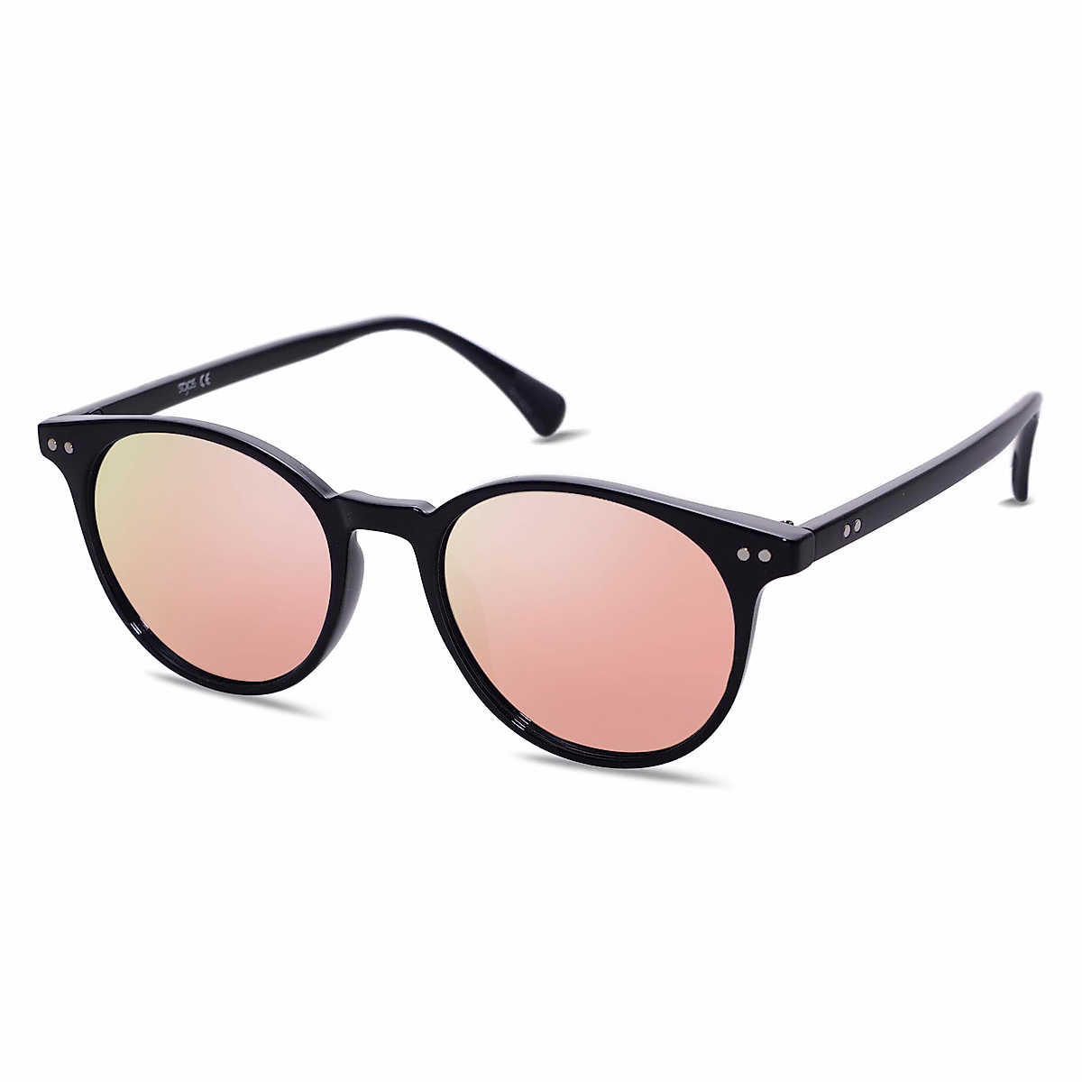 SOJOS Small Round Classic Polarized Sunglasses for Women Men Vintage Style UV400 Lens SJ2113, Black/Rose Gold