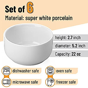 Brew To A Tea BTaT- White Cereal Bowls, Set of 6, 22 Ounces, itchen Bowls, Soup Bowls, White Bowls, Salad Bowls, Cereal Bowl, Salad Bowl Set, Microwave Safe Bowls, Rice Bowls, Bowls Set, Dinner Bowls