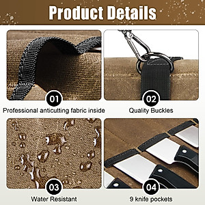 Knife Roll,Knife Bag,Knife Case,Waxed Canvas Chef Knife Bag,Portable Knife Roll Bag With 10 Slots Plus 1 Zipper Pockets Can Hold Home Kitchen Knife Tools Up To 18.8”,Heavy Duty Knife Bags For Chefs